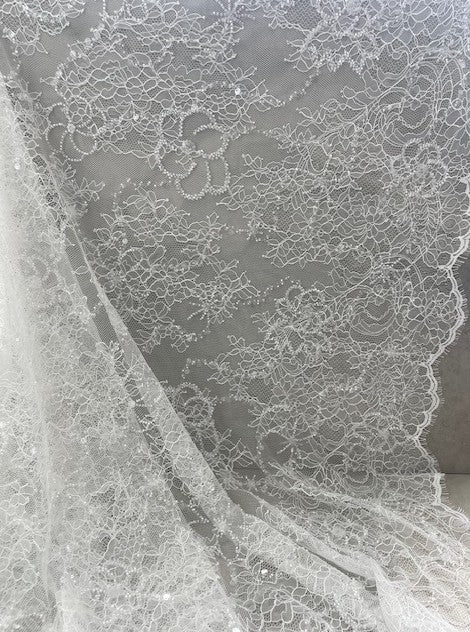 GISELLE CHANTILLY LACE WITH BEADED FLOWERS & SEQUINS – Hawes & Freer